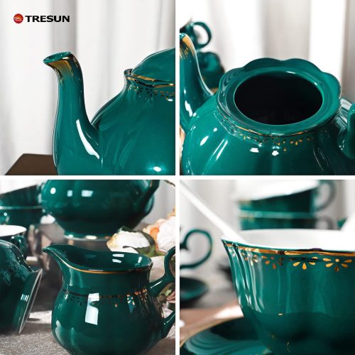 TRESUN Dark Green Flowers Porcelain Tea Set - TRESUN